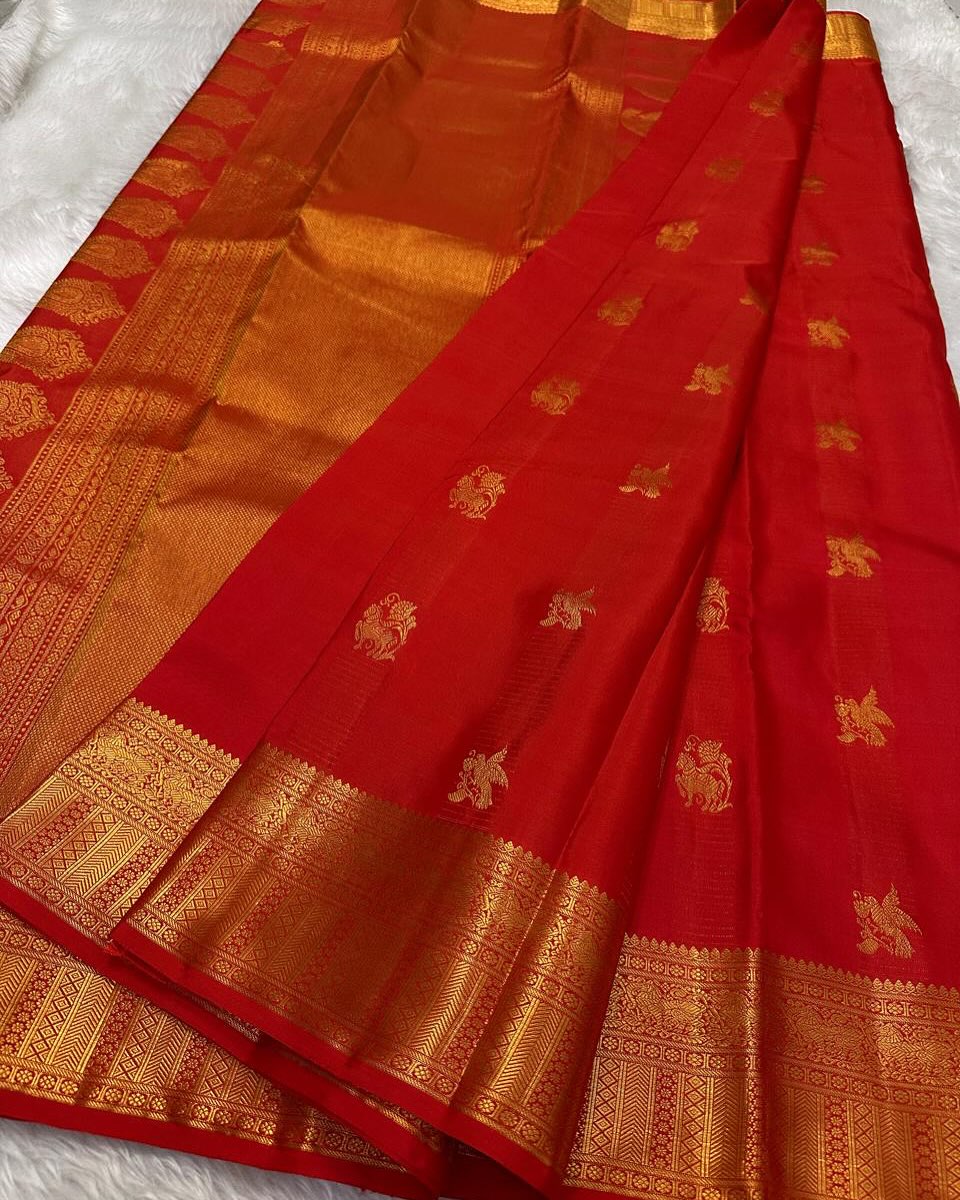 Devastating Red Soft Banarasi Silk Saree With Dalliance Blouse Piece ...