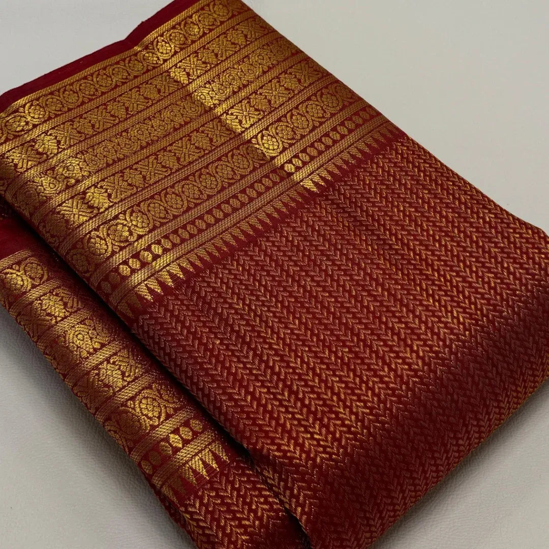 Lassitude Red Soft Banarasi Silk Saree With Sizzling Blouse Piece – Arvisaa